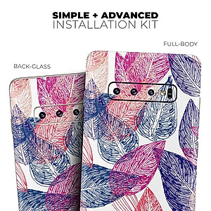 DesignSkinz Seamless Pink & Blue Color Leaves Protective Vinyl Decal Wrap Skin Cover Compatible with The Samsung Galaxy S20 (Screen Trim & Back Glass Skin)