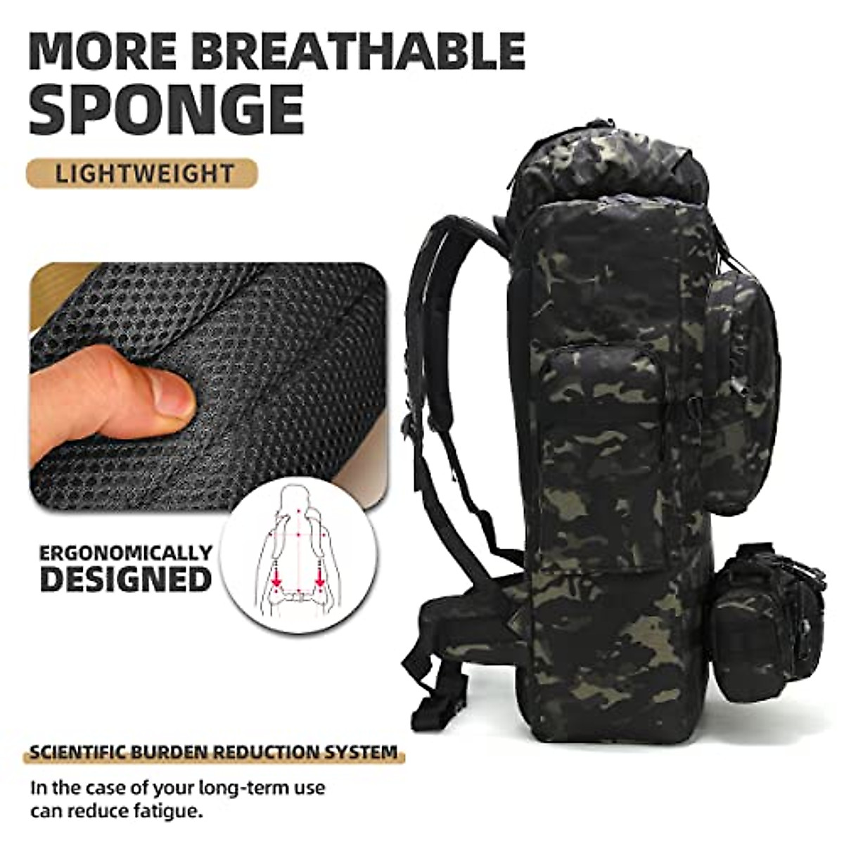 HongXingHai 100L Camping Hiking Backpack,Molle military Tactical rucksack backpack,Waterproof Lightweight Hiking Backpack