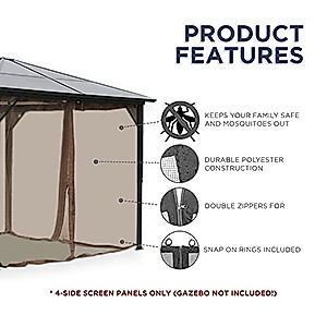 Garden lucky Replacement Gazebo Mosquito Netting 4 Panels for Patio Garden Backyard (10'x10', Khaki, Only Netting)