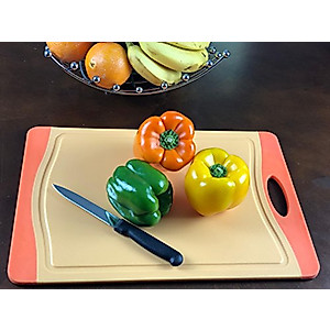 Raj Plastic Cutting Board Reversible Cutting board, Dishwasher Safe, Chopping Boards, Juice Groove, Large Handle, Non-Slip, BPA Free (Small (11.42" x 7.87"), Orange)