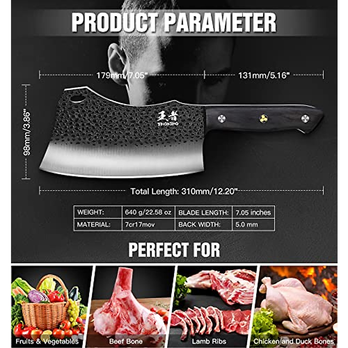 Cleaver Knife, ENOKING Meat Cleaver Hand Forged Serbian Chefs Knife German High Carbon Stainless Steel Butcher Knife for Meat Cutting with Full Tang and Gift Box, Chinese Cleaver for Kitchen & Outdoor