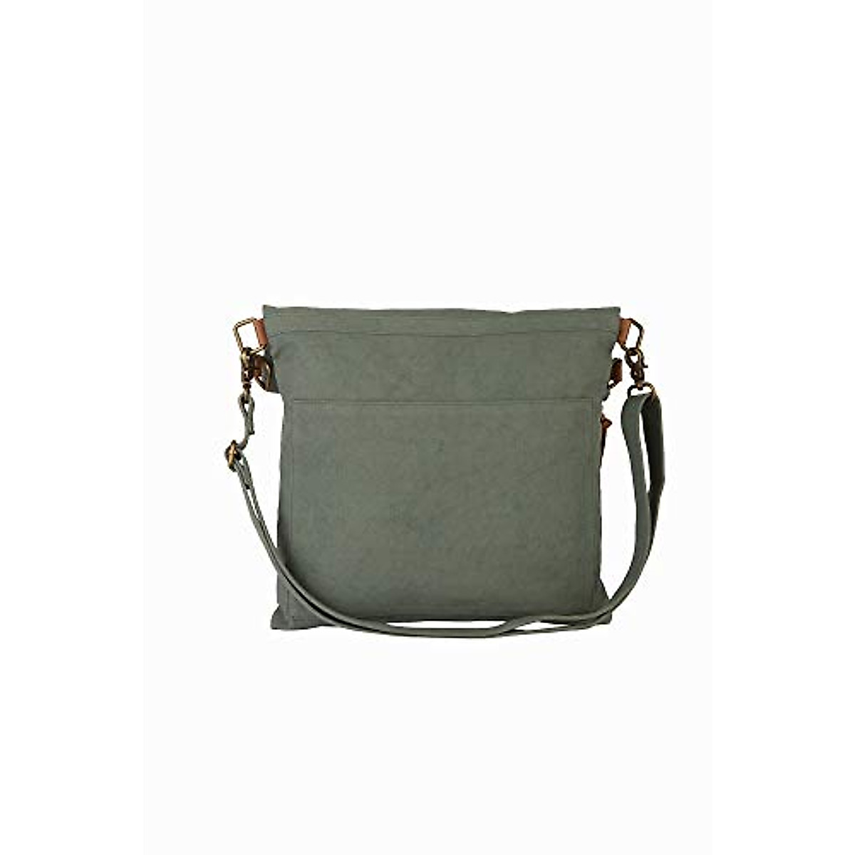 Mona B. Ash Fold-Over and Intermix Convertible Upcycled Canvas Tote and Crossbody Bag with Vegan Leather Trim (Fold_Over-Aegean)