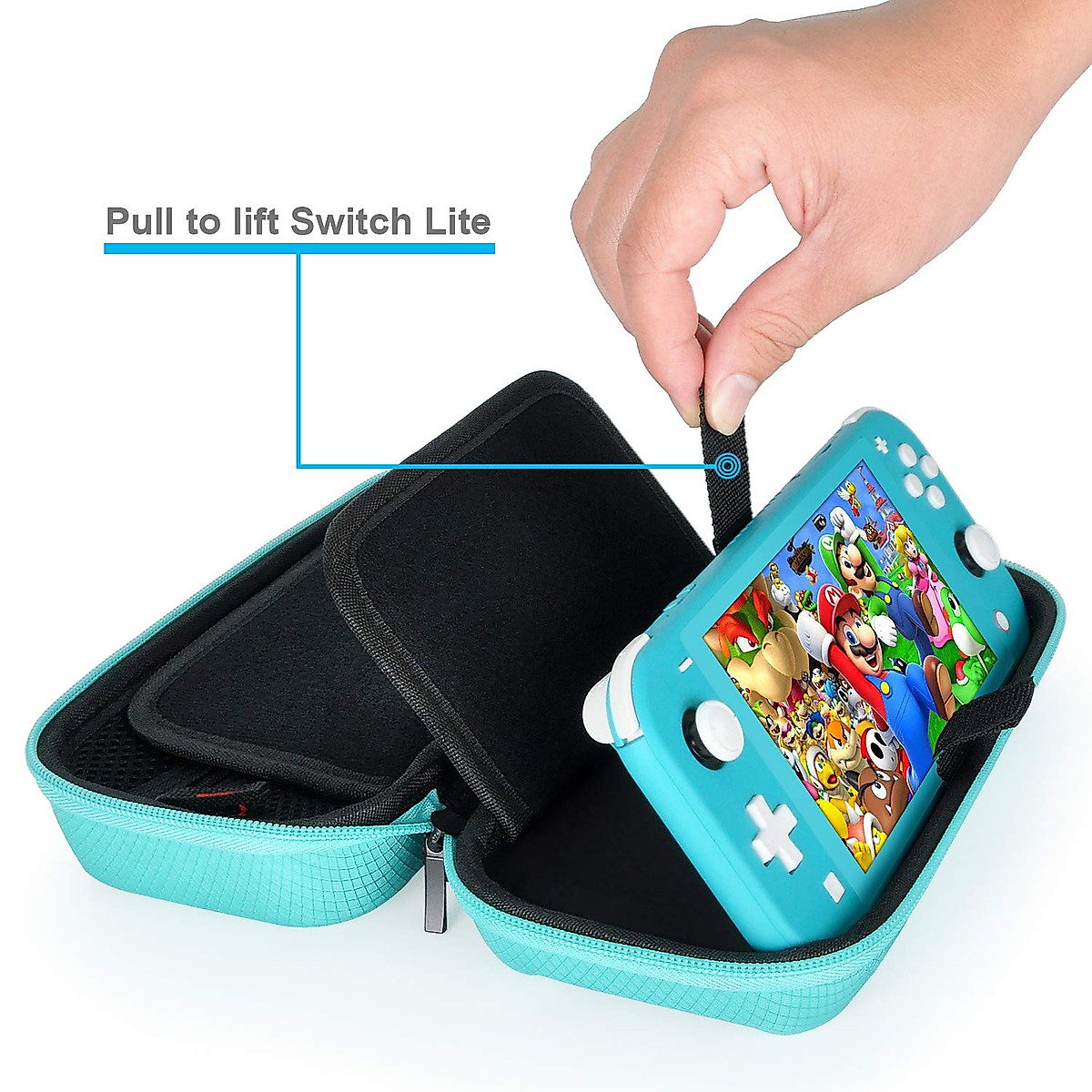 Daydayup Switch Case Compatible with Nintendo Switch Lite 2 Pack Screen Protector & 6 Pcs Thumb Grip, 20 Game Cartridges Hard Shell Travel Carrying Switch Lite Console & Accessories, Turquoise