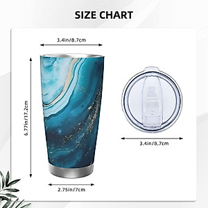 EKPRAVDKTF Stone Blue Gold Marble 20oz Insulated Stainless Steel Tumbler With Lids And Straws, Double Wall Vacuum Travel Coffee Mug, Thermal Cup For Cold & Hot Drinks, Reusable Metal Straw & Brush