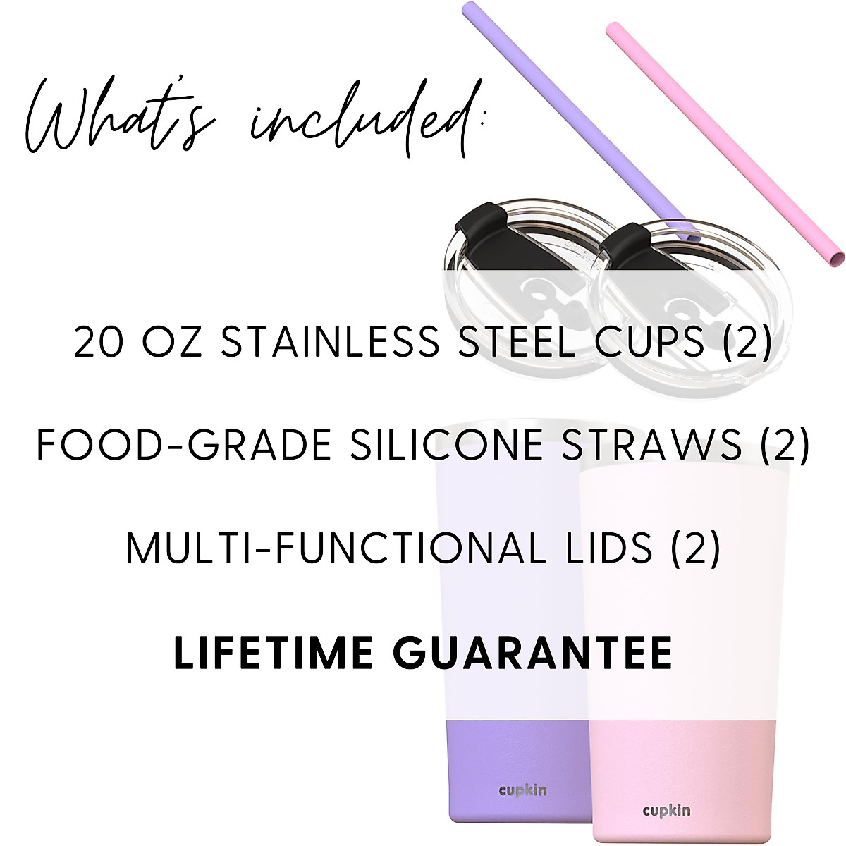 CUPKIN Stainless Steel Insulated Tumbler with Lid and Straw, 20 oz Water Bottle & Straw, Stainless Steel Cups, Travel Coffee Mug for Adults, Iced Coffee Cup with Lid, Tumbler for Travel