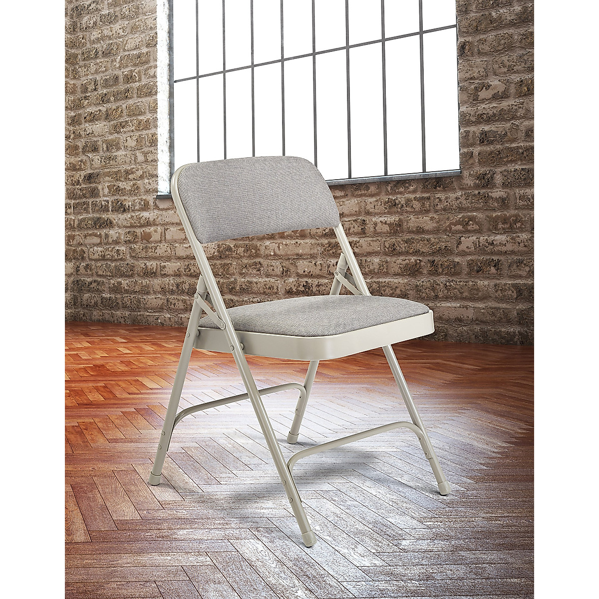 National Public Seating 2200 Series Steel Frame Upholstered Premium Fabric Seat and Back Folding Chair with Double Brace, 480 lbs Capacity, Model 2202 Graystone/Gray (Carton of 4)