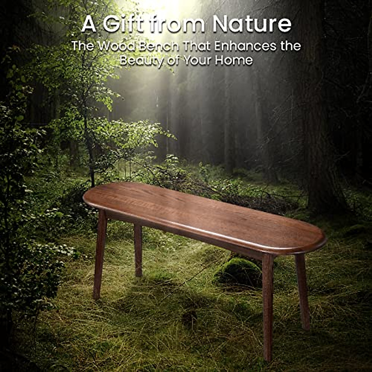 Fancyarn Wood Bench, 47" L FAS Grade 100% Solid Oak Wood Bench w/Rounded Corner, Large Comfortable Seat, Firm Mortise & Tenon Structure, Long Bench for Dining Room, Entryway, Bedroom