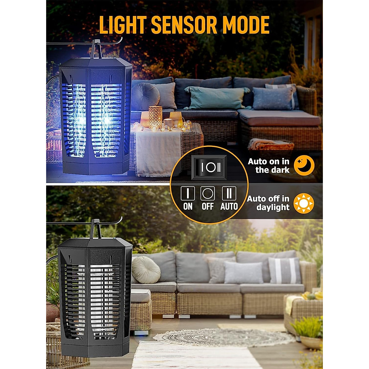 Bug Zapper Outdoor, 20W Mosquito Zapper with Dusk to Dawn Light Sensor, 4200V Electric Bug Zapper Indoor for 2300 Sq Ft Coverage