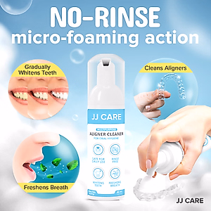 JJ CARE Aligner Cleaner - Pack of 2, 80ml Invisalign Cleaner, Lemon-Flavored Clear Retainer and Aligner Cleaner and Whitener, Kills Bacteria, Whitens Teeth & Fights Bad Breath