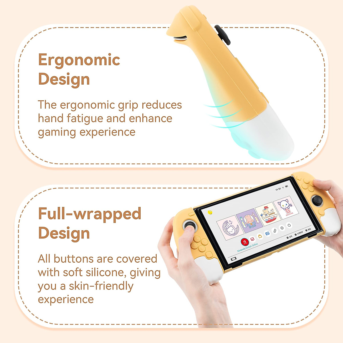 GeekShare Cute Ergonomic Protective Case Compatible with Nintendo Switch OLED Console and Joy-Con, Shock-Absorption and Anti-Scratch Slim Cover Case for Switch OLED Model- Yellow