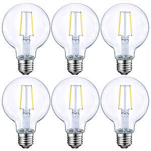 Dimmable LED Edison Light Bulb, G25 (G80) Globe Shape, Clear Glass, 40 Watt Equivalent, 2700K Soft White, Christmas Light, E26 Standard Base, UL Listed, 6-Pack