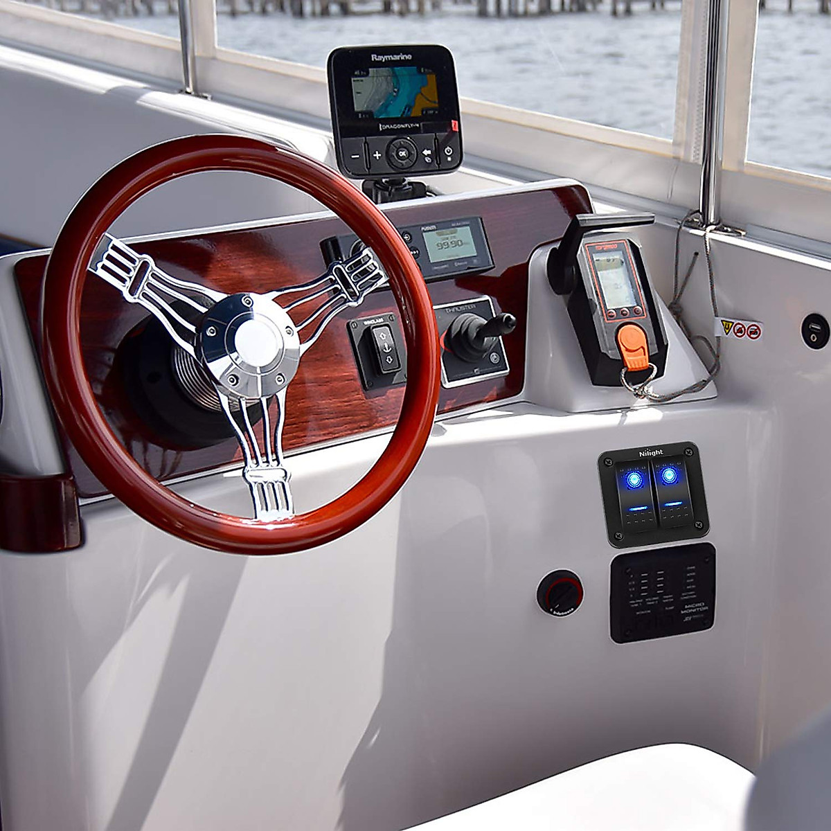 Nilight 90106B 2 Gang Rocker Switch Panel 5 Pin On Off Pre-Wired Rocker Switch Aluminum Panel Waterproof Switche Panel for 12V/24V Automotive Cars Marine Boats ATVs Trailers,2 Years Warranty , Blue