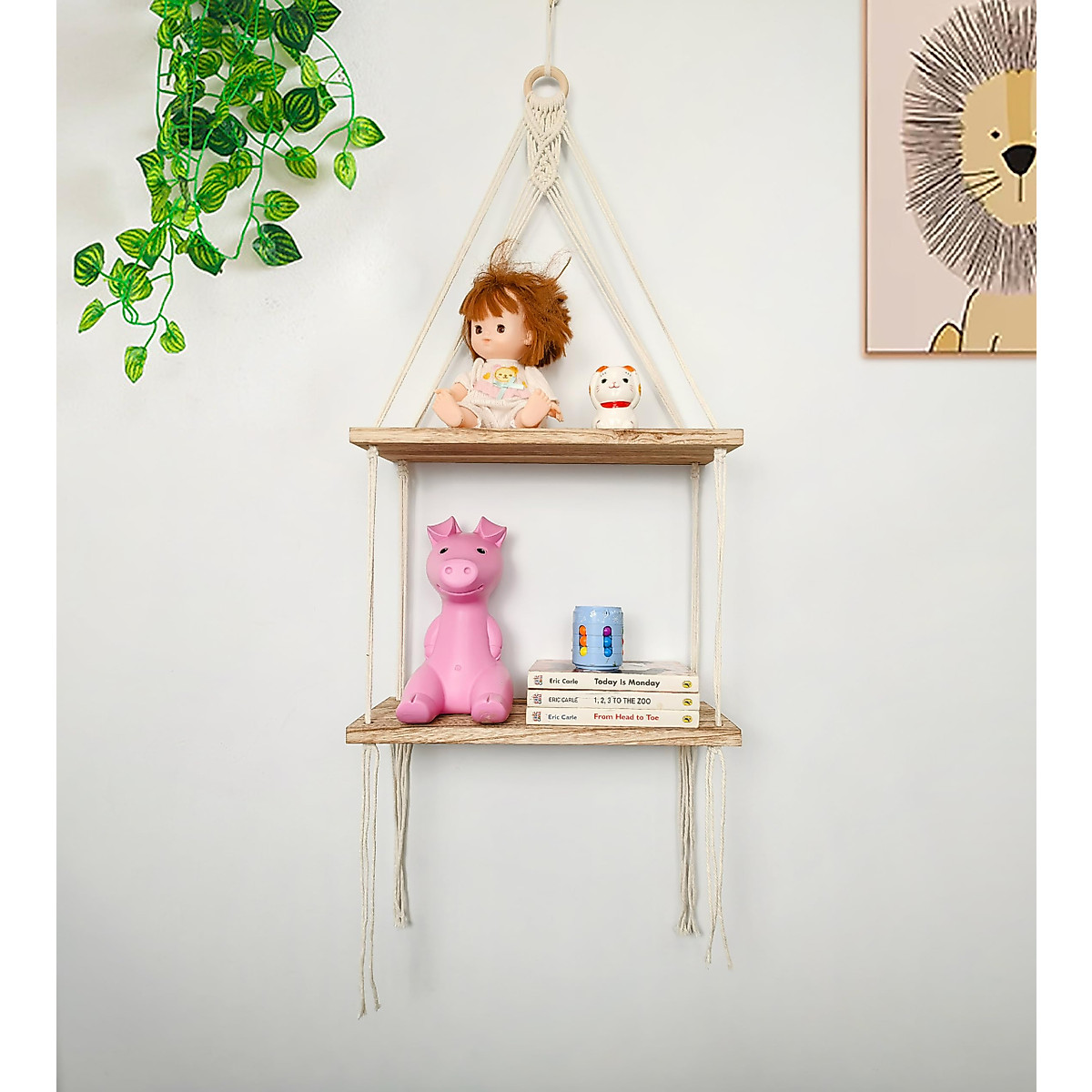 XINLIHONG Boho Wall Decor of 2 Tier Hanging Shelf for Wall and Photo Wall Display for Living/Bedroom/Bathroom/Kitchen/Study/Balcony