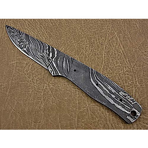 8.25 inchesstraight back Damascus Steel Blank Blade Skinning Knife with 3 Pin Hole & an Inserting Hole Space, 4 inches Cutting Edge, Hand forged Twist Pattern