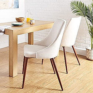 CangLong Upholstered High Back Metal Kitchen, Dining, Living, Guest, Bed Room Side Chair, Set of 2, Beige+Brown Legs