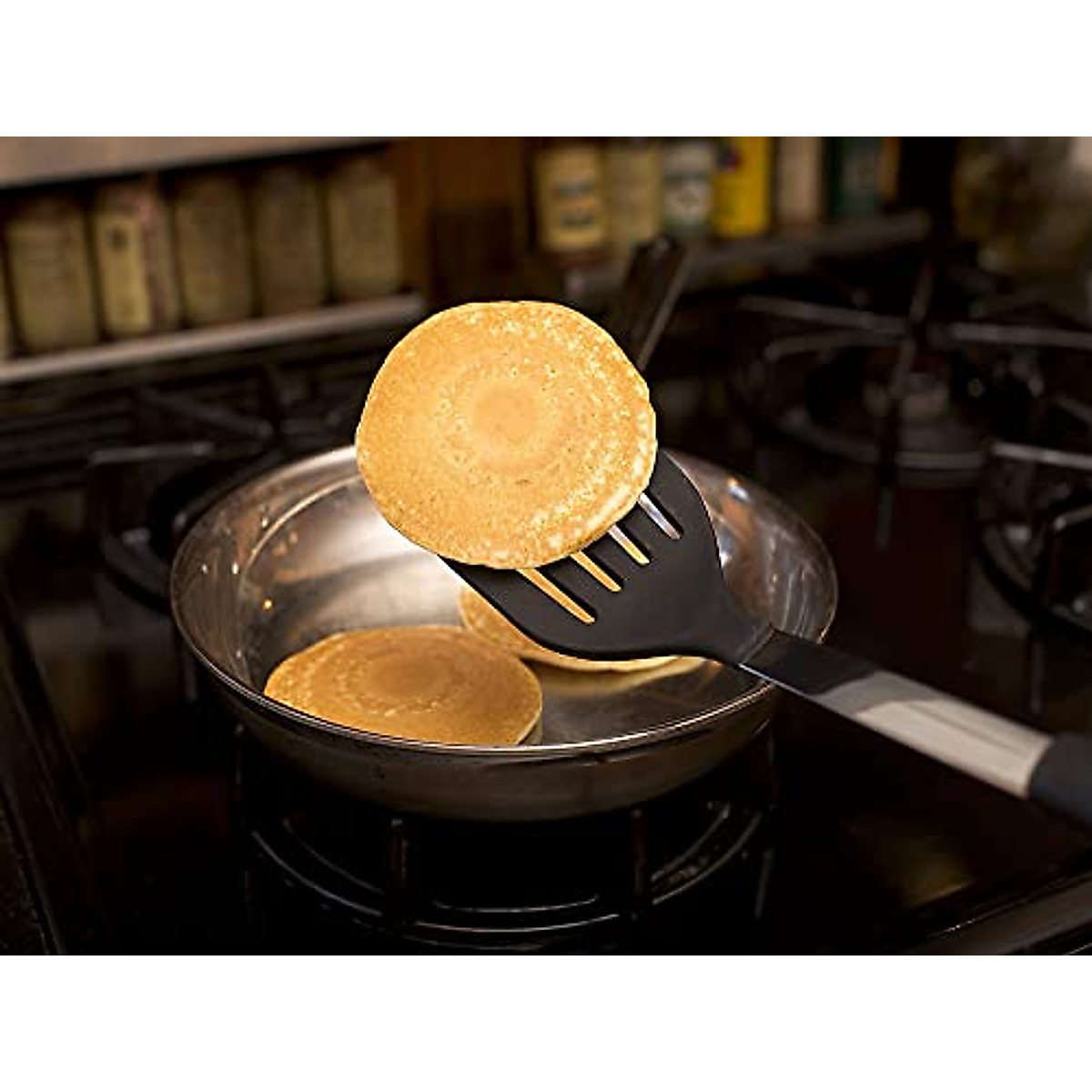 Daily Kitchen Spatula Heat Resistant Silicone and Stainless Steel - Slotted Turner Spatula Rubber Grip - Flexible Silicone Spatula Turner for Cooking and Non Stick Cookware - Versatile Kitchen Spatula