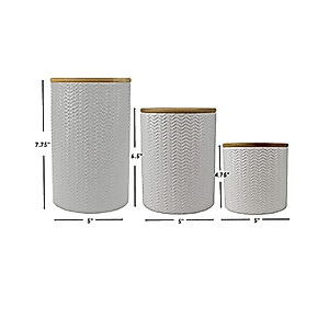Home Basics Wave 3 Piece Ceramic Canister Set With Bamboo Tops, White