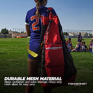 PowerNet Mesh Bag Ball Storage for Soccer, Football & Volleyball, Ball Bag with Exterior Valuables Pocket, Training Equipment Storage Ideal for Teams and Coaches