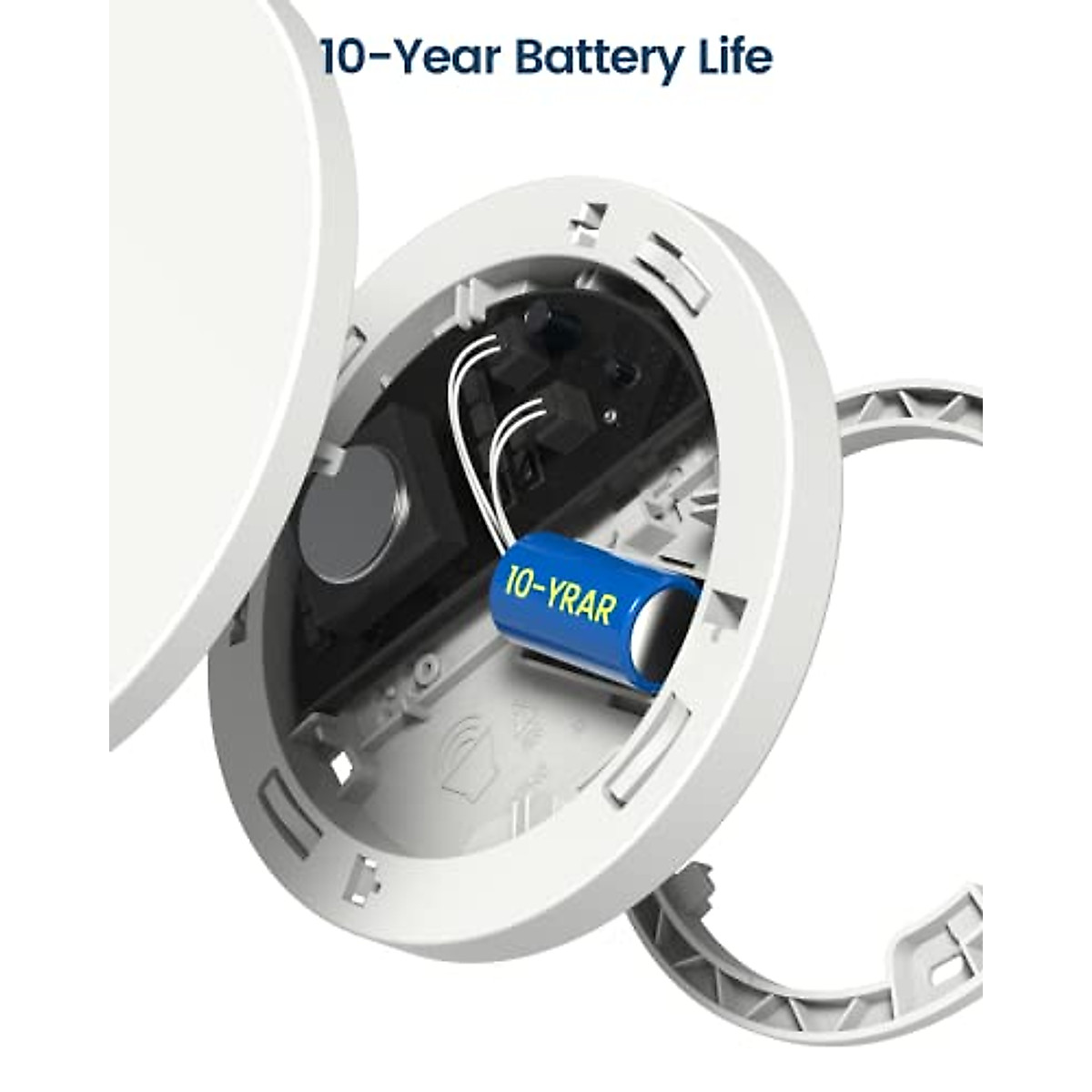 Ecoey Smoke Detector Alarm, 10 Year Fire Alarms Smoke Detectors with Self-Test and Ambient Light Detection, Ultra-Thin Fire Alarm with Big Test Button and Night Mode for Home, FJ146, 1 Pack