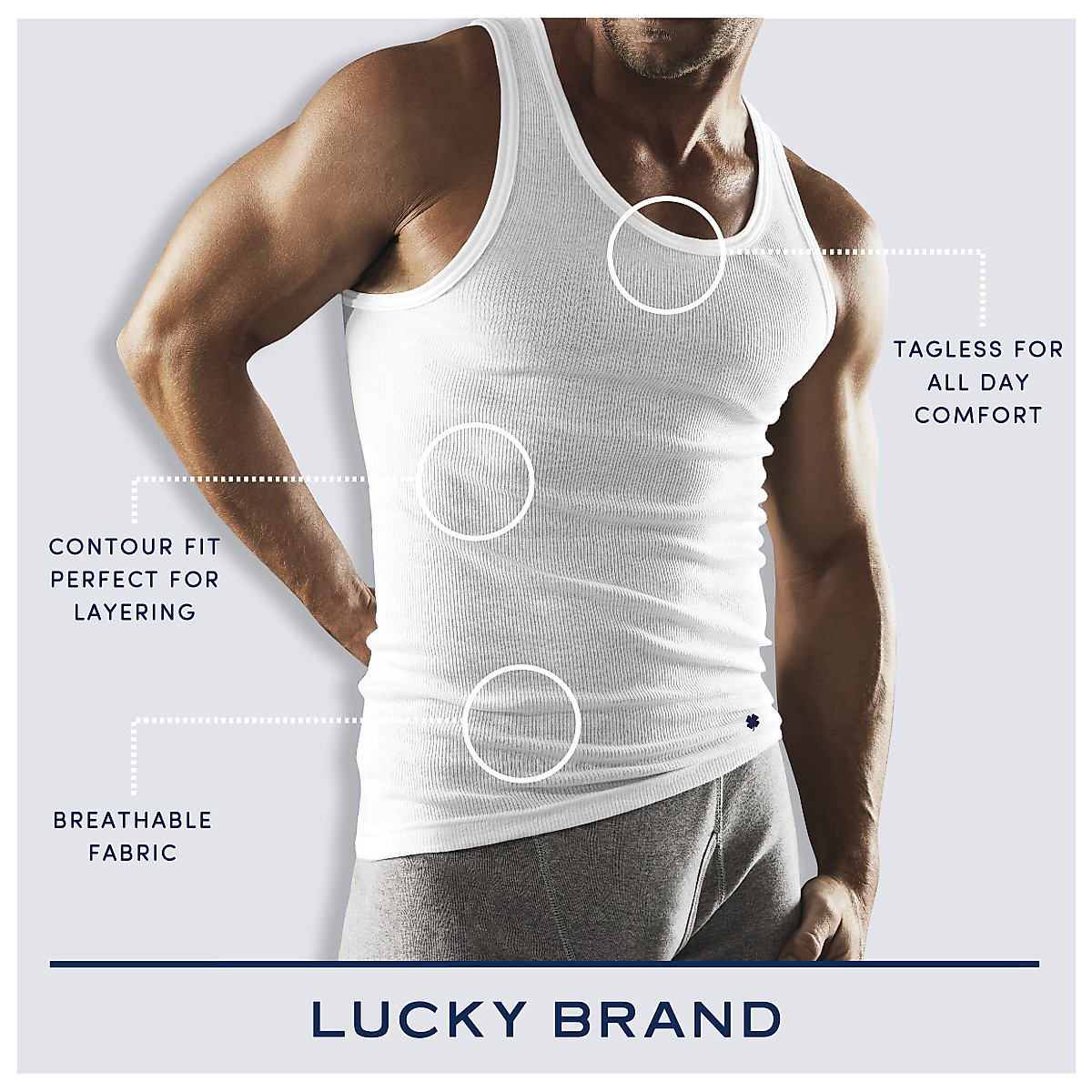 Lucky Brand Men's Classic A-Shirt Undershirt Tank Top (4 Pack), Size Medium, White'