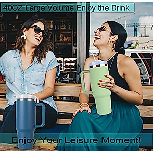 DREAMING MY DREAM 40oz Tumbler with Handle, H2.0 Tumbler Reusable Vacuum, Insulated Tumbler With Lid and Straws, Insulated Cup, Leak Resistant Lid (Light Green)