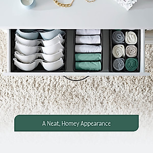 Dresser Organizer, [4 Pk] Beige Fabric Dresser Drawer Organizers (4 Sizes With 45 Slots) Foldable Underwear Drawer Organizer Breathable Bins for Bra, Lingerie, Socks, Scarves, Belt, Tie, Baby Clothes.