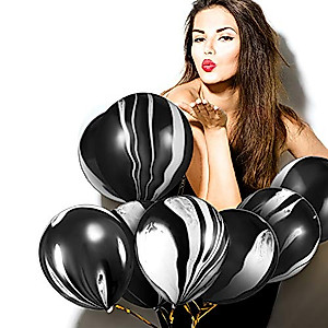 50 Pieces Black Agate Marble Swirl Balloons 12 Inches Black Decorative Balloons Tie Dye Balloons for Wedding Birthday Graduation Party Office Home Decoration Supplies