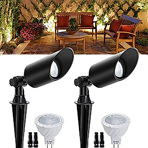 Landscape Lighting 12V 6W Low Voltage Landscape Lights Waterproof for Yard Lawn Patio Garden with 3000K Warm White MR16 LED Bulb, Cast-Aluminum LED Landscape Spotlights with ABS Ground Stake (2 Pack)