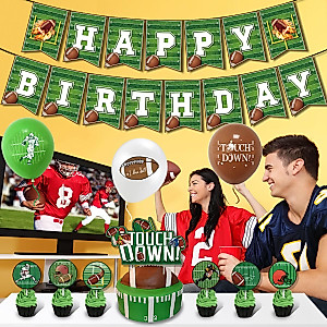 39 Pcs Football Birthday Party Decorations Pack, Super Bowl Party Supplies, Set Include Football Birthday Banner, Football Balloons, Cake Toppers, and More for Football Sports Party