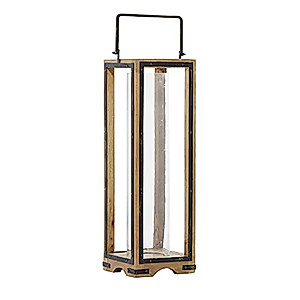 Deco 79 Mango Wood Handmade Pillar Candle Lantern, 8" x 8" x 31", Brown