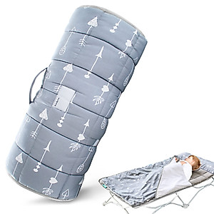 Toddler Nap Mat with Removable Pillow and Blanket & Sheet for Regalo My Cot Portable Toddler Bed/Joovy Travel Cot, Grey