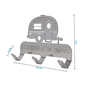 Camco Life is Better at The Campsite Stick-On 3-Hook Key/Leash Hanger | Ideal for Small Spaces | Made of Durable Stainless Steel | (53368)
