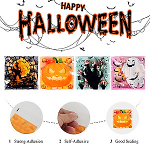 HiloPack 4"x4" Halloween Treat Bags - 50Pcs Self Adhesive Cookie Bags Halloween Candy Bags Halloween Goodie Bags Trick or Treat Goodie Bags for Halloween Party Favor Supplies Decorations (Gift Bags)