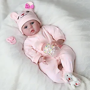 SCOM Lifelike Reborn Baby Dolls - 22 Inch Silicone Little Girl, Realistic Dolls That Look Real, Newborn Baby with Cloth Body Vinyl for Kids 3+