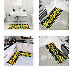 NC Sunflower Kitchen Rugs and Mats Set of 2, Anti-Fatigue Non-Slip Comfort Standing Runner Rug for Kitchen, Office, Sink, Laundry, Living Room (17"x48"+17"x24",Black)