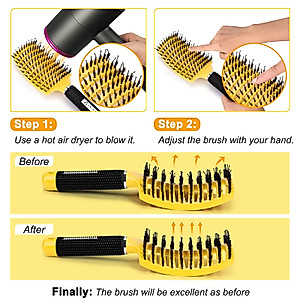 Detangling Brush 2 Pack, HIPPIH Boar Bristle Hair Brush for Women, Men & Kids' Wet or Dry Long Curly Thick Hair - Adds Shine and Smoothness Yellow