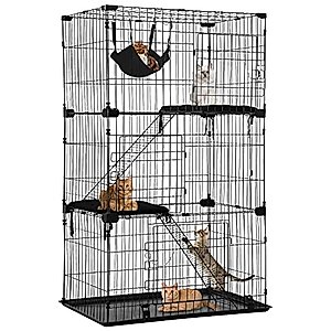BestPet 3-Tier 67 Inch Cat Cage Enclosure Cat Crate Ferret Cage Cat Kennel Cat Playpen with Free Hammock 3 Cat Bed 3 Front Doors 2 Ramp Ladders Perching Shelves