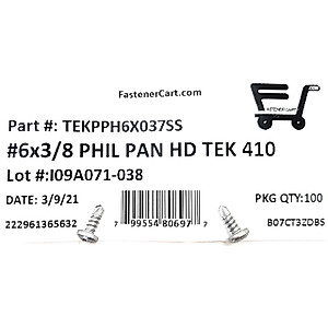 #6x3/8 Stainless Steel Phillips Pan Head Self Drilling Tapping TEK Screw (410 Stainless Steel) 100 Pieces 6X3/8