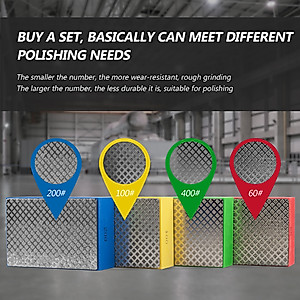 SZSYD 4Pack Diamond Hand Polishing Pads for Sanding Ceramics Glass Tile Concrete Stone Marble Granite, 60#, 100#,200#,400# (Grid)
