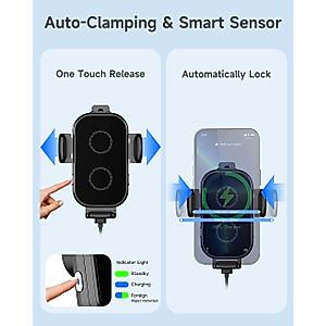 【Dual Coils & 2 Vent Mounts】 Wireless Car Charger, Casunit 15W Dual Coil Fast Charging Auto-Clamping Car Mount for iPhone 14 13 12 Pro Max Mini/Samsung Galaxy Z Flip 4 3 5G S21/LG/Pixel 6 Pro (Black)