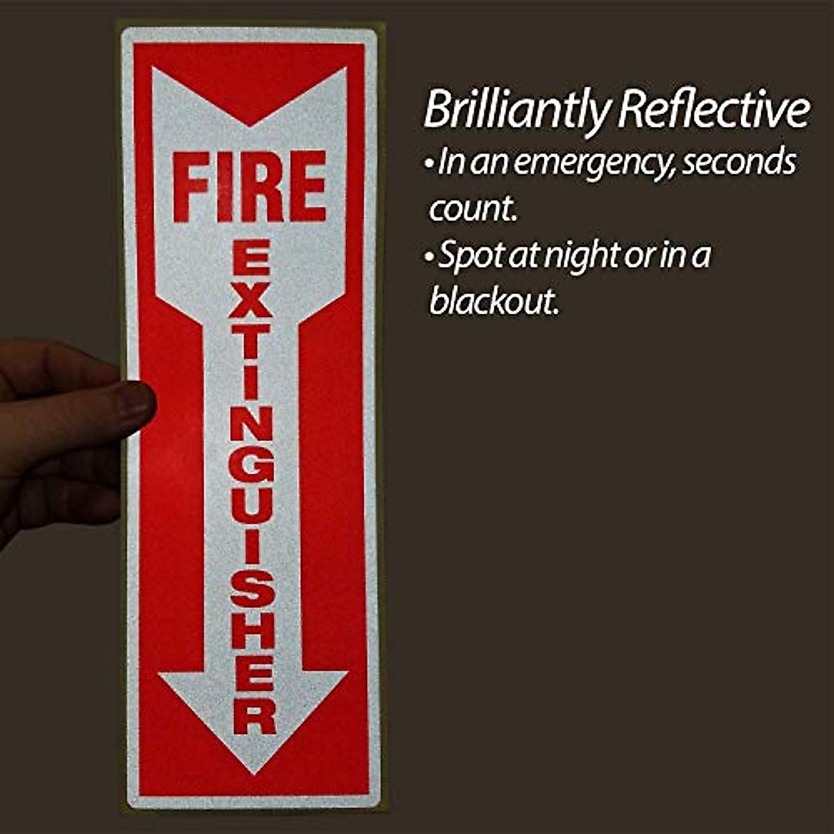 SmartSign Reflective Fire Extinguisher Sign Label with Down Arrow (PACK of 3) 4" x 12" Vertical Sign, Engineer Grade Reflective Stickers/Decals