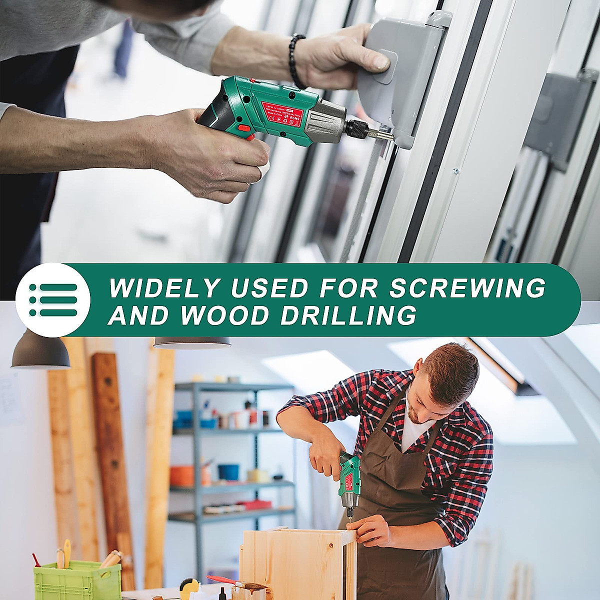 Cordless Screwdriver, HYCHIKA 4V 2.0Ah Electric Screwdriver Rechargeable Screw Gun & Bit Set, Front LED and Rear Flashlight, Ratchet Wrench, DC Charging with USB Cable, 36pcs Accessories