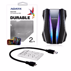 ADATA HD770G 2TB RGB USB 3.2 IP68 Waterproof Dropproof Dustproof External HDD Black (AHD770G-2TU32G1-CBK)