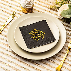 Crisky 50th Birthday Disposable Napkins Black and Gold Dessert Beverage Cocktail Cake Napkins 50th Birthday Decoration Party Supplies for Man Making Great Since 1975, 50 Pack 4.9"x4.9" Folded