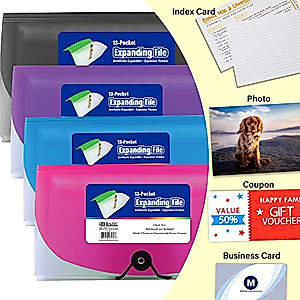 BAZIC Expanding File Folder 13 Pockets, Coupon Size Plastic File Folders w/Color Tabs Pocket, Home Office Supplies, Check Bills Receipts Organizer, 4-Pack