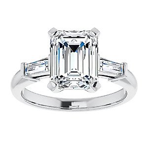 Moissanite Handmade Engagement Ring 2 CT Emerald Cut Moissanite Solitaire Diamond Wedding Ring Set for Women Propose Gifts VVS Colorless (14K Solid White Gold)