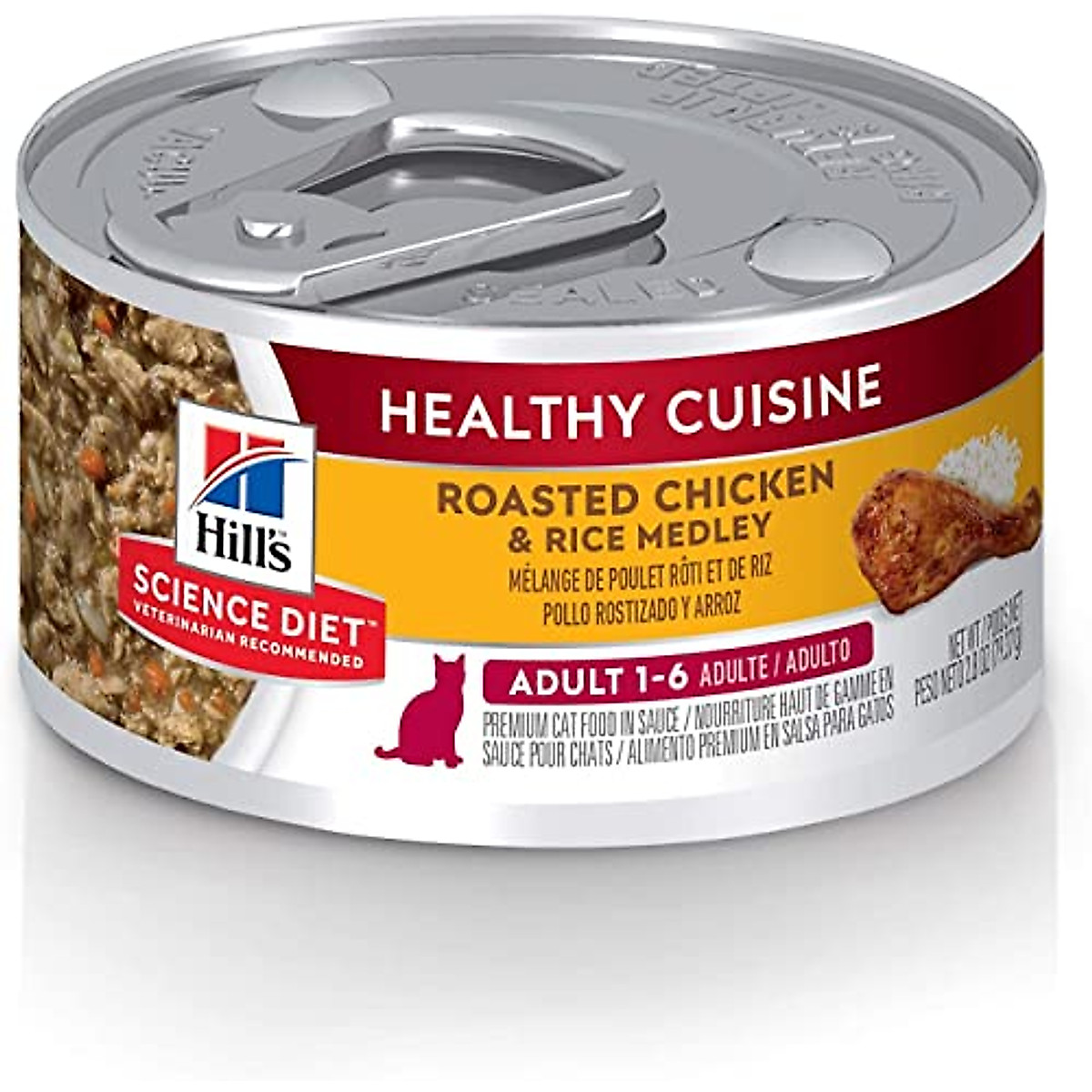 Hill's Science Diet Wet Cat Food, Adult, Healthy Cuisine, Roasted Chicken & Rice for Healthy Weight & Weight Management, 2.8 oz Cans, 24-pack
