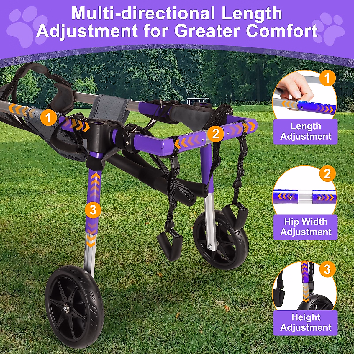 Virbraroo Dog Wheelchair for Back Legs Large Ultra-Light Aluminum Alloy, Upgraded All-Terrain Tires Dog Wheels for Back Legs for 19.6"-29.5", 88.1-132.2 lbs Disabled or Injured Large Dogs(XXL)