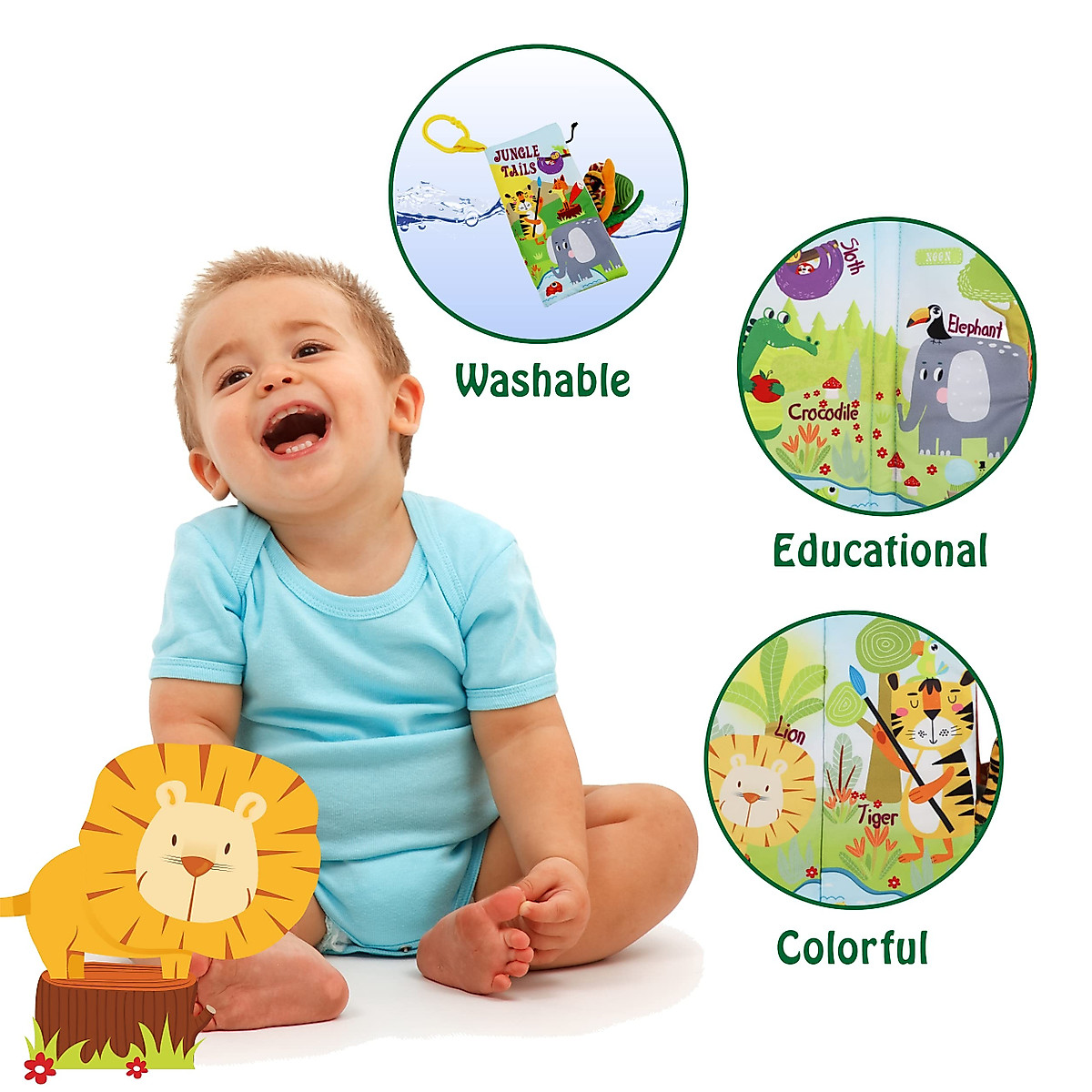 bebe mondo Jungle Baby Book Toys,Baby Books 0-6 Months,Touch and Feel Crinkle Cloth Books for Babies Infant Toys 0-3-6-12-18 Months,Interactive Infant Sensory Soft Toys,Shower Baby for Boys Girls