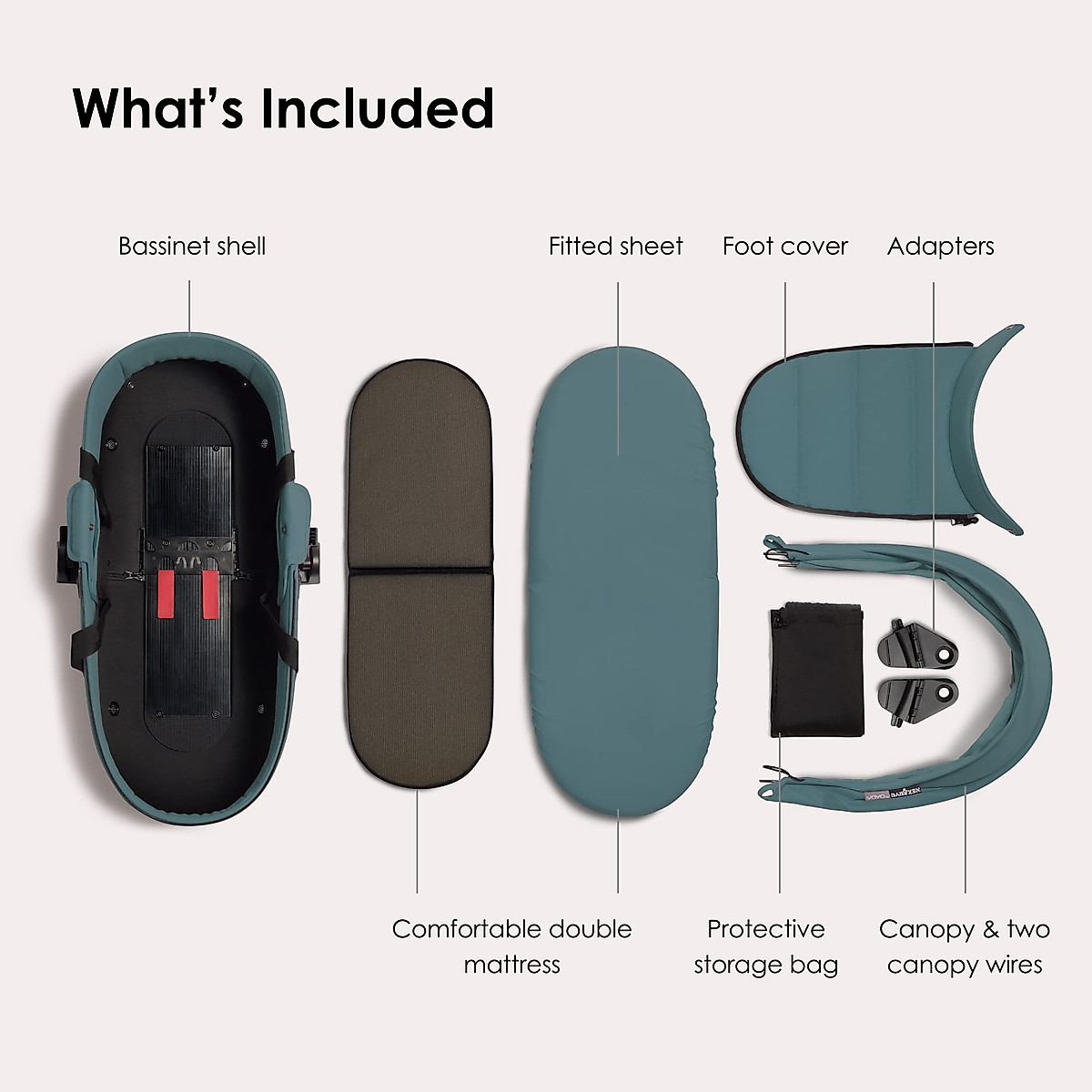 Babyzen YOYO 0+ Bassinet, Aqua - Includes Thick Double Mattress, Ventilated Shell & Canopy - Requires YOYO2 Frame (Sold Separately)